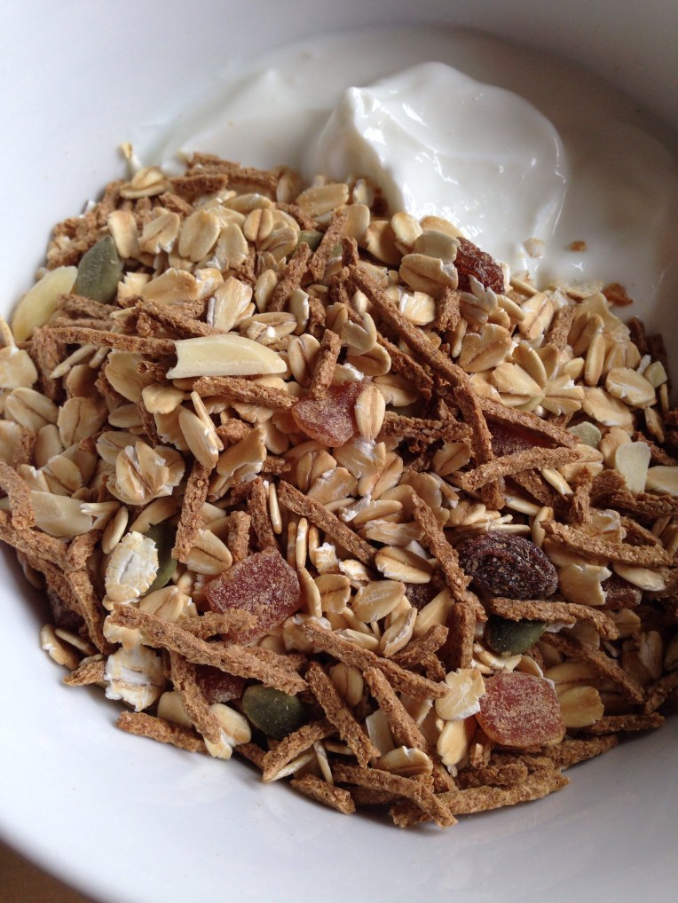 An All Bran new muesli on the shelf. – Broccoli & blueberries
